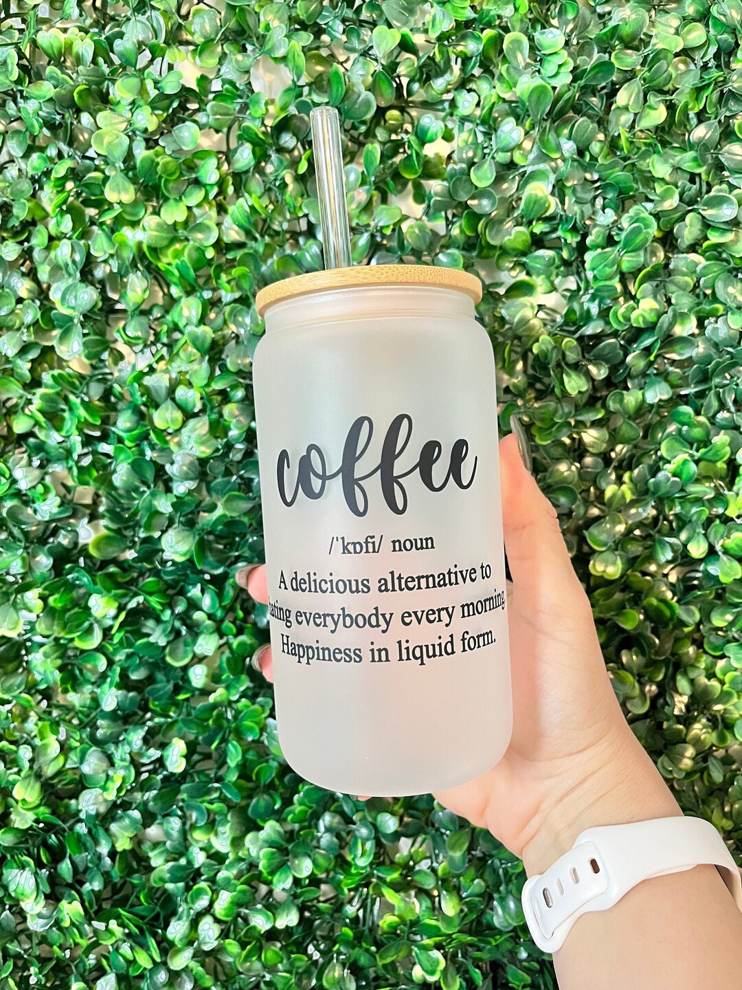 Coffee Definition Beer Glass Cup With Lid and Straw, Trendy Iced Coffee ...