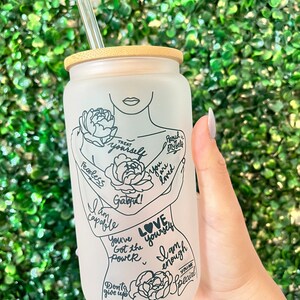 Mental Health Glass Cup, Self Love Gift for Her, Daily Affirmations Cup ...