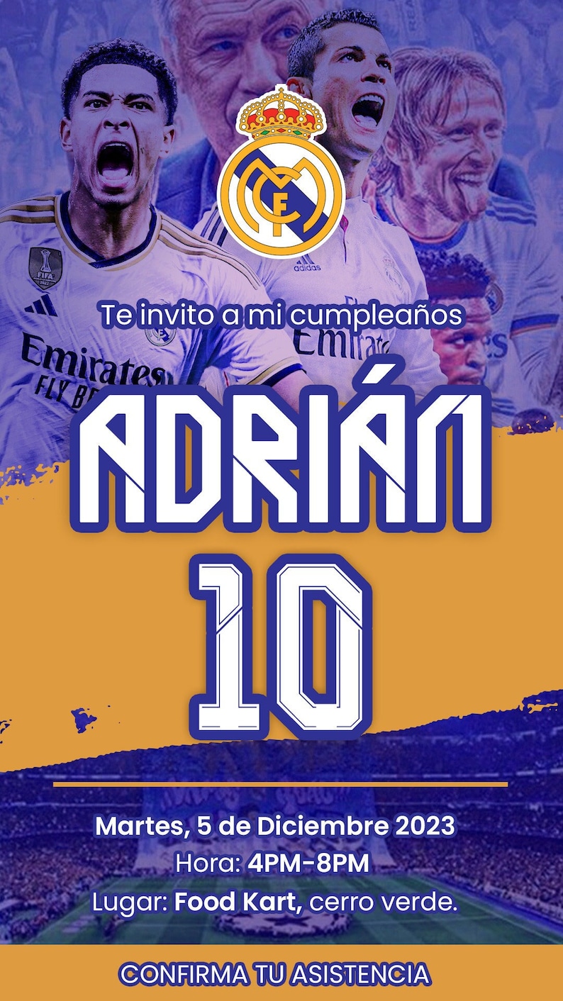 Invitación De Cumpleaños Real Madrid Cristiano Ronaldo Etsy