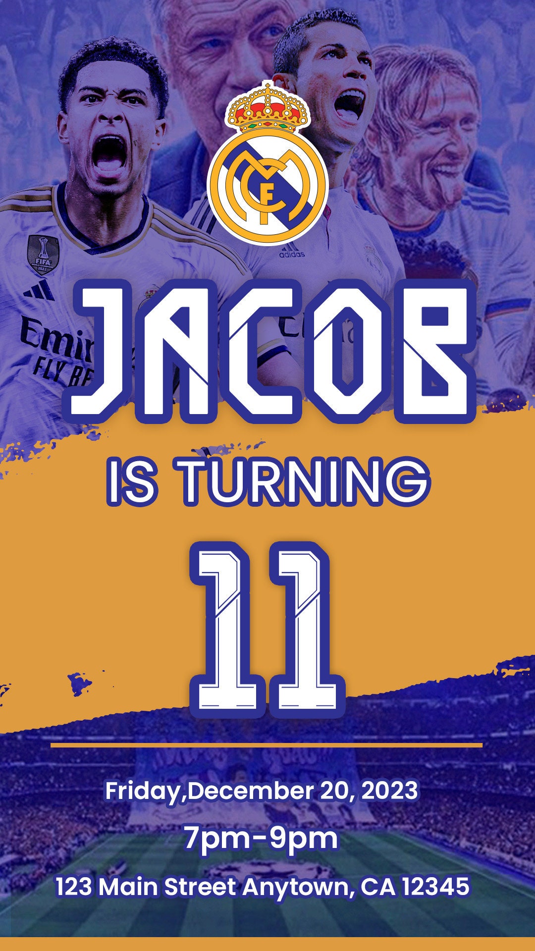 Invitación De Cumpleaños Real Madrid, Cristiano Ronaldo, Bellingham ...
