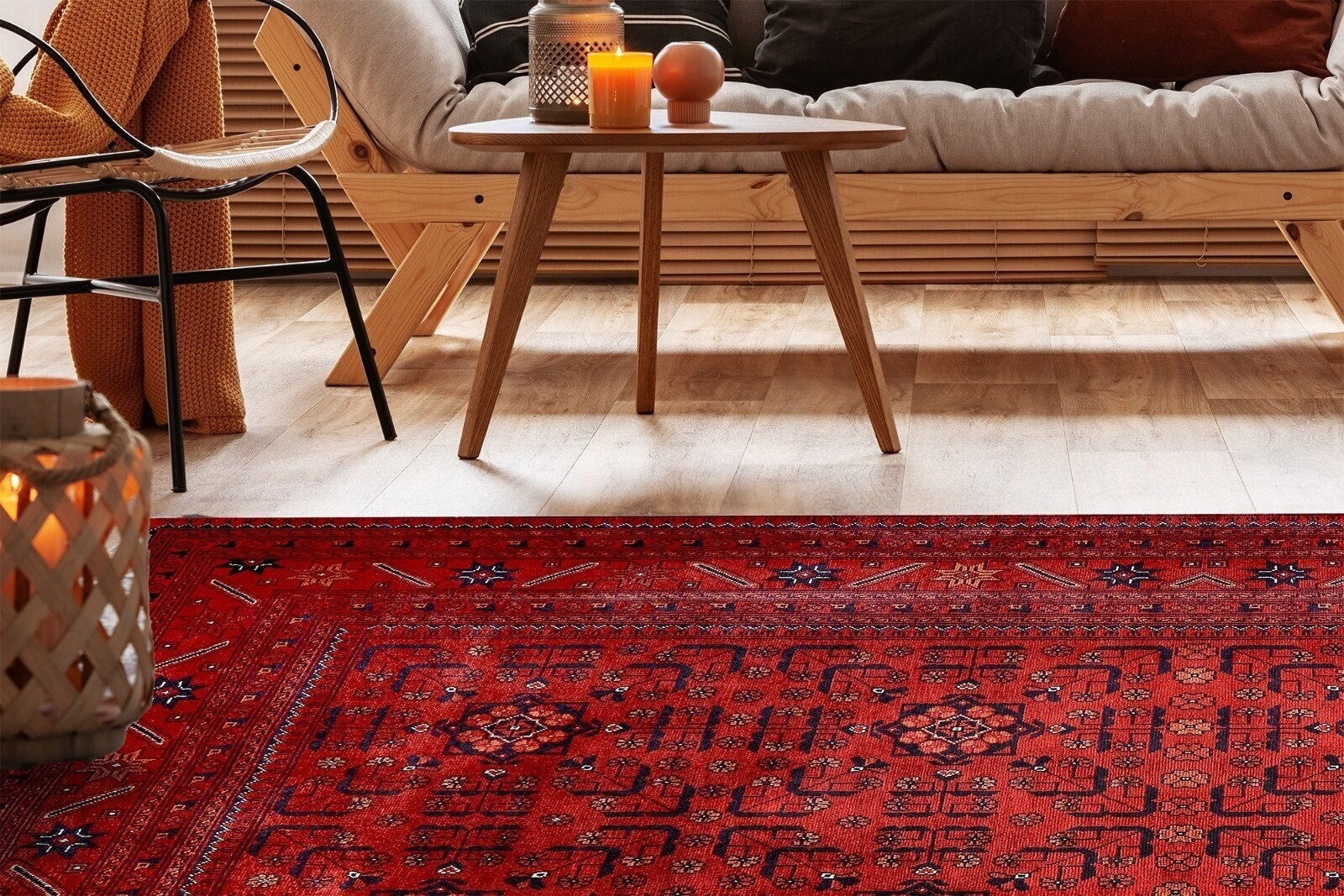 Red Turkish Area Rug, Vintage Traditional Turkmen Geometric Design ...