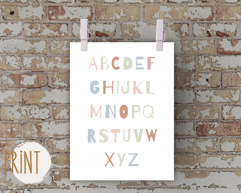 Nursery Prints Scandi Style Alphabet Nursery Wall Art Scandi Print Kids ...