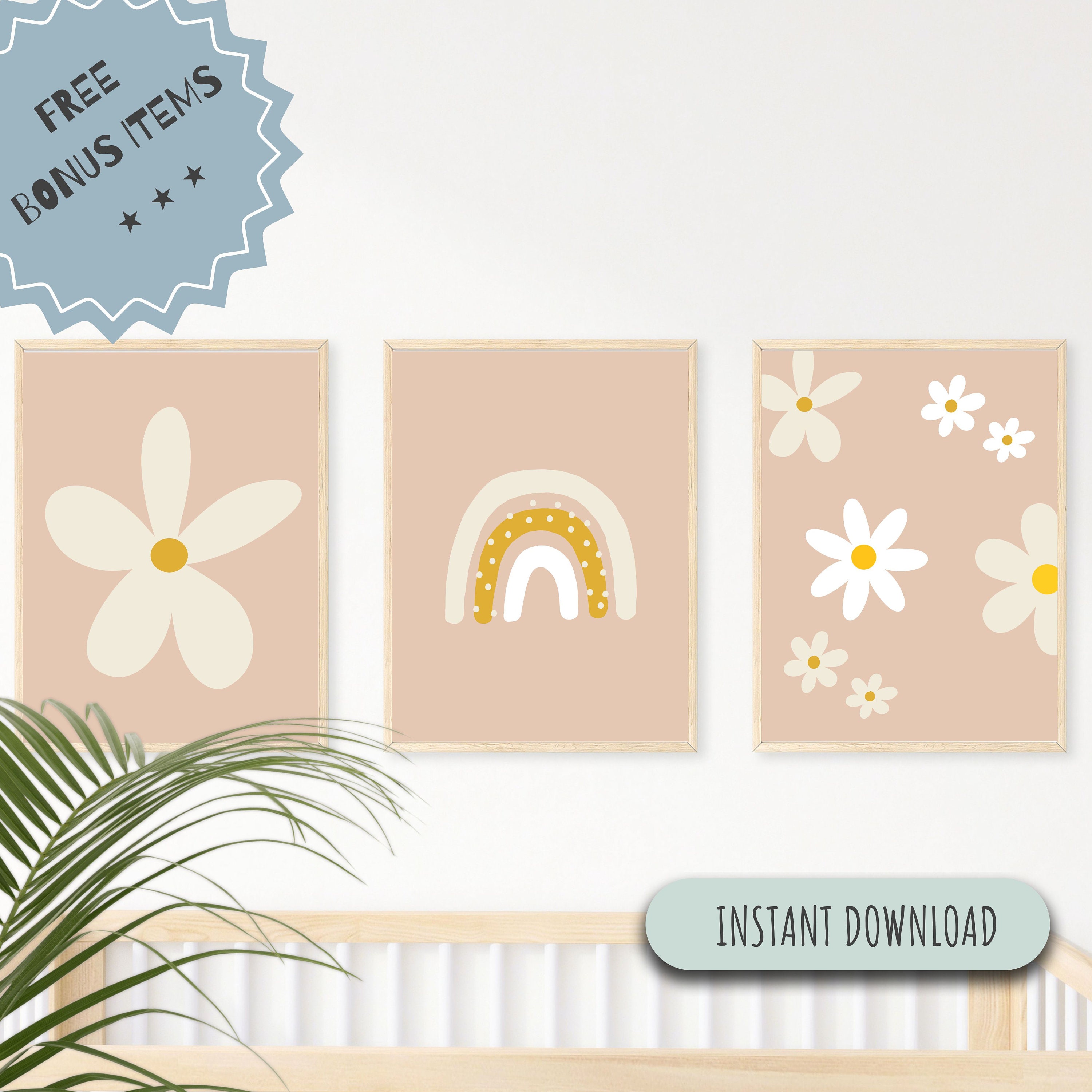 Daisy Wall Art Daisies Poster Set of 3 Poster Boho Nursery Decor Blush ...