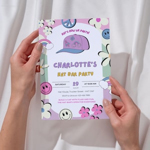 Hat Bar Birthday Invite, Retro Digital Invitation, Customizable ...