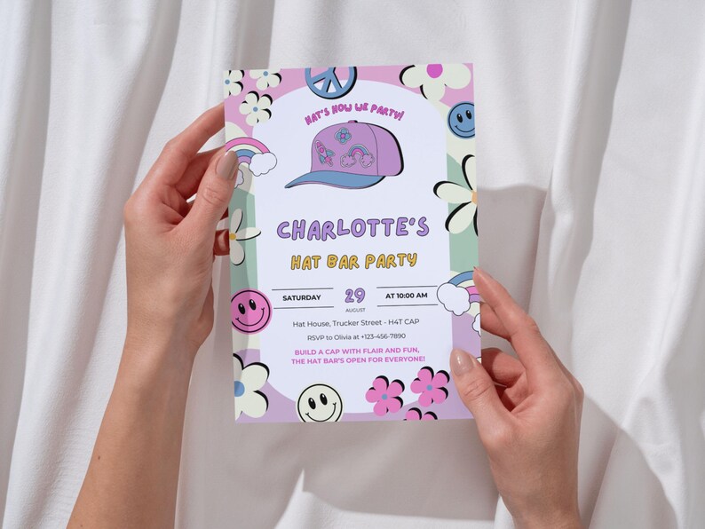 Hat Bar Birthday Invite, Retro Digital Invitation, Customizable ...