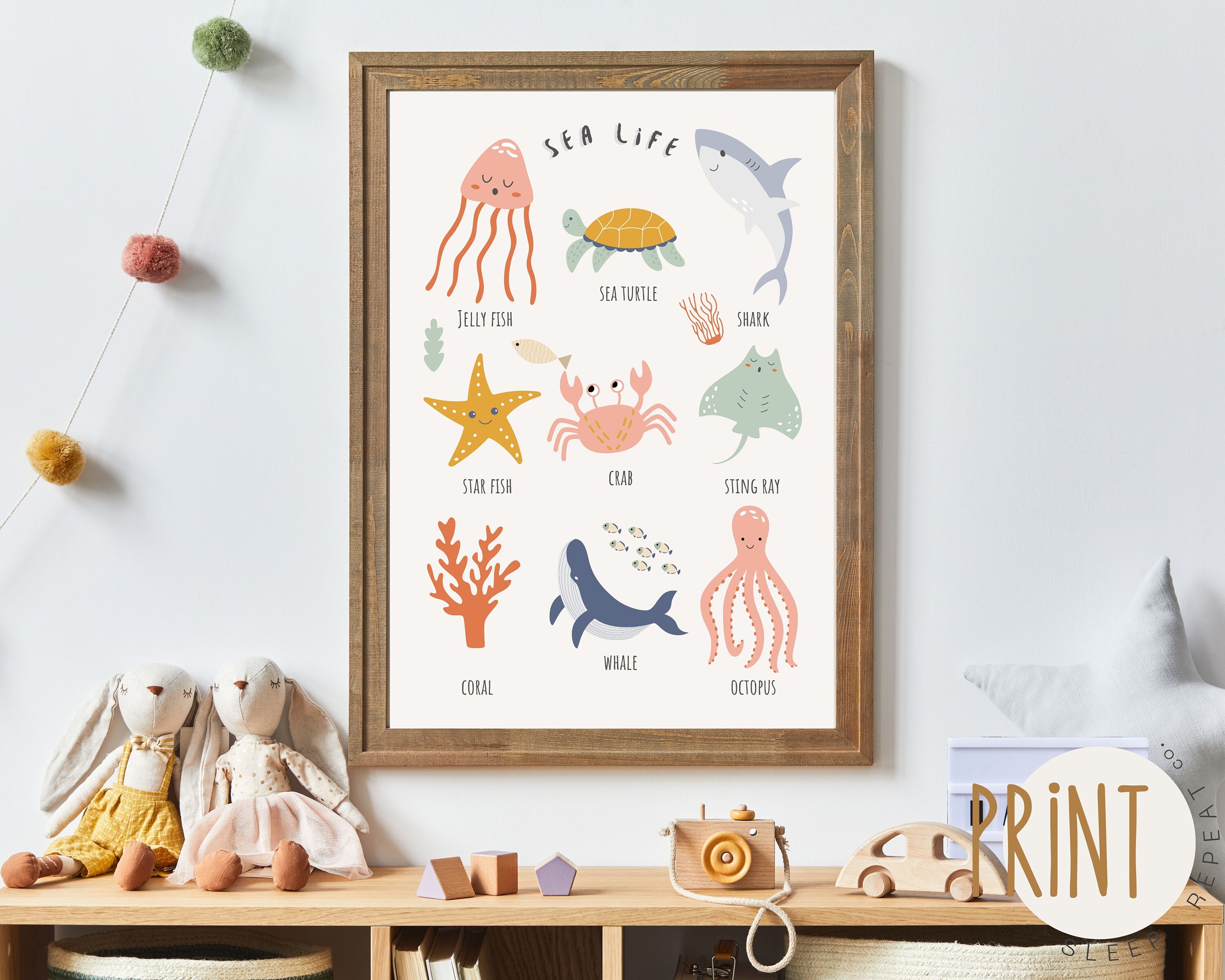 Sea Life Print Ocean Themed Nursery Print Set of 3 by the Sea Decor ...