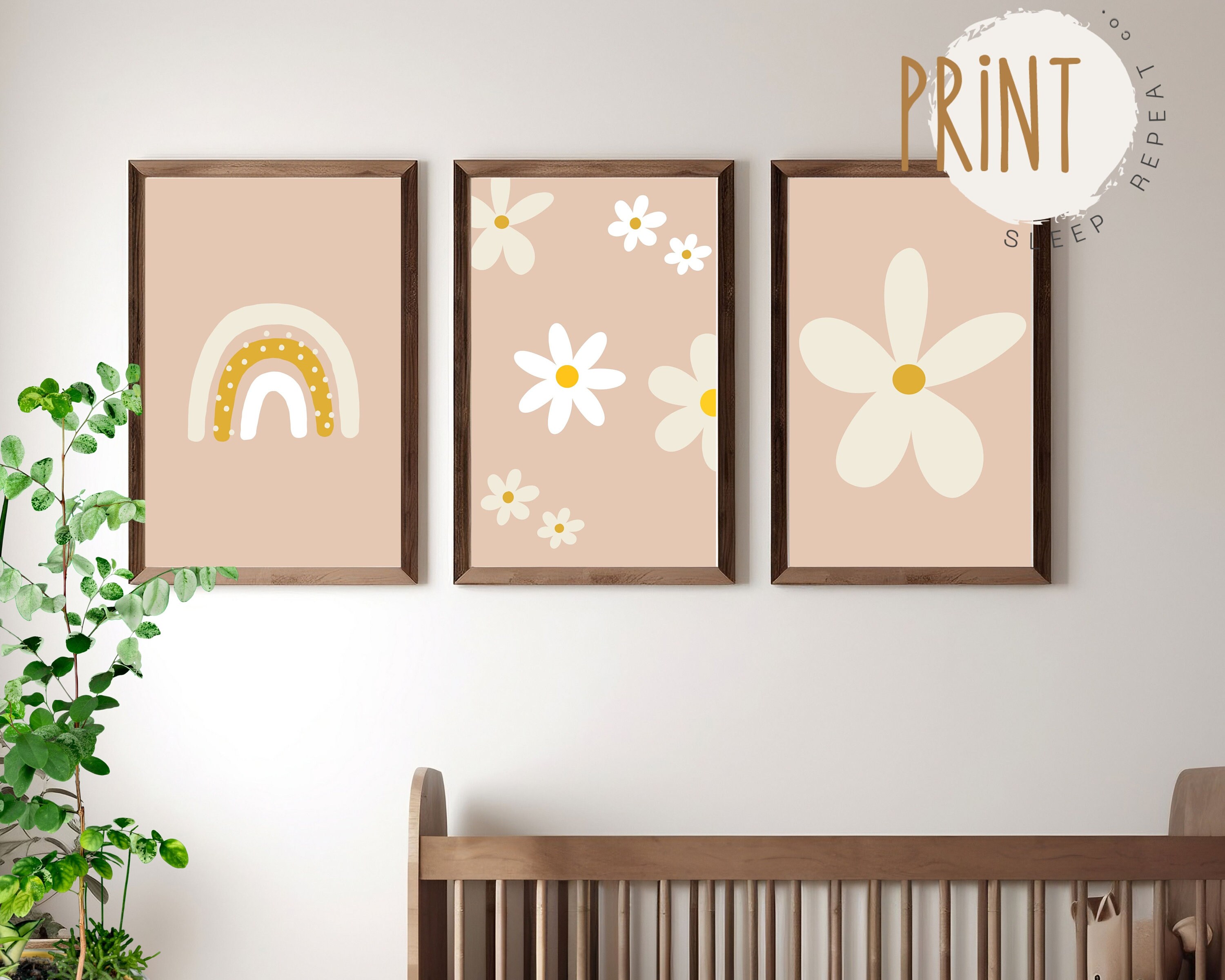 Daisy Wall Art Daisies Poster Set of 3 Poster Boho Nursery Decor Blush ...
