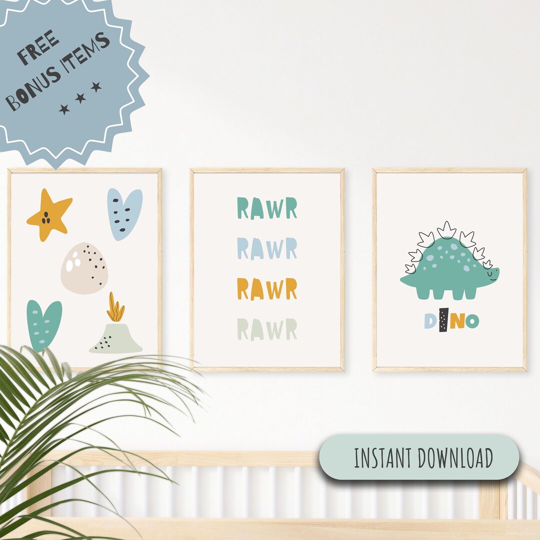 Set of 3 Dinosaur Prints Instant Download Boys Dinosaur Room Dinosaur ...