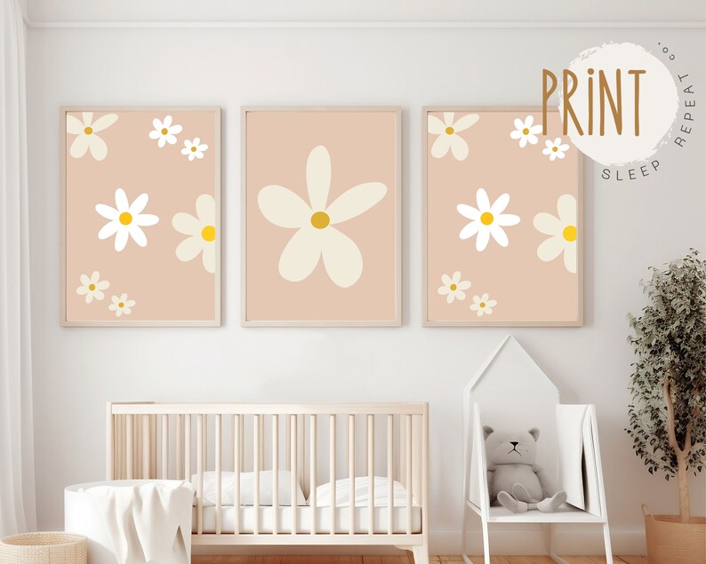 Daisy Wall Art Daisies Poster Set of 3 Poster Boho Nursery Decor Blush ...