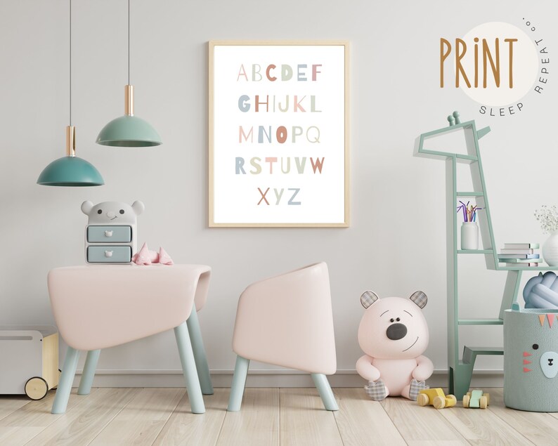 Nursery Prints Scandi Style Alphabet Nursery Wall Art Scandi Print Kids ...