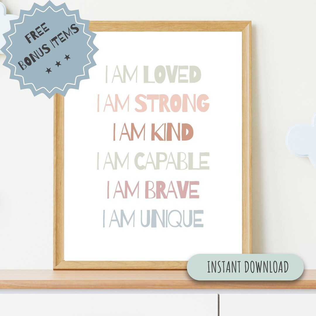 Positive Affirmation Printable | I Am Kids Poster | Instant Download ...
