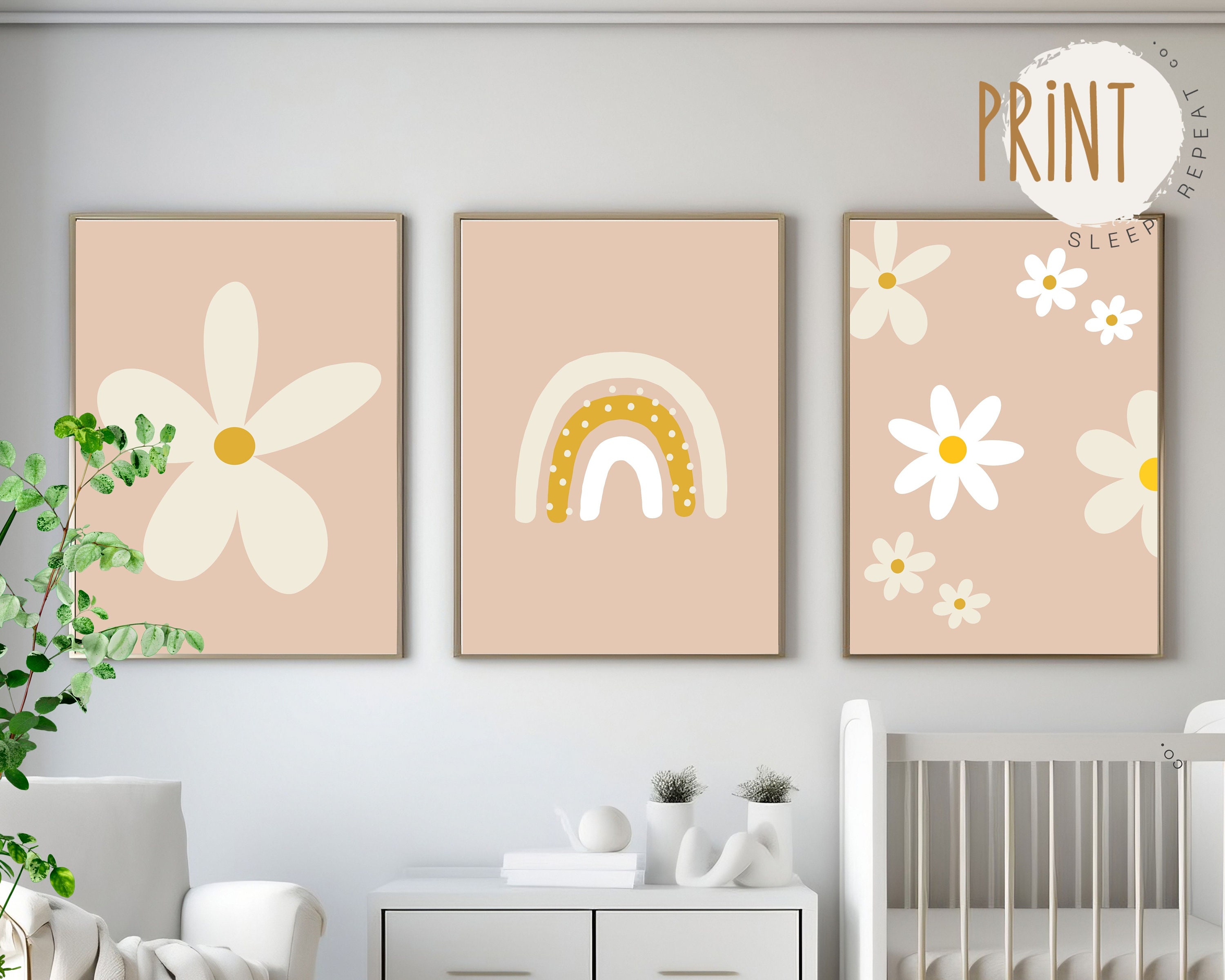Daisy Wall Art Daisies Poster Set of 3 Poster Boho Nursery Decor Blush ...