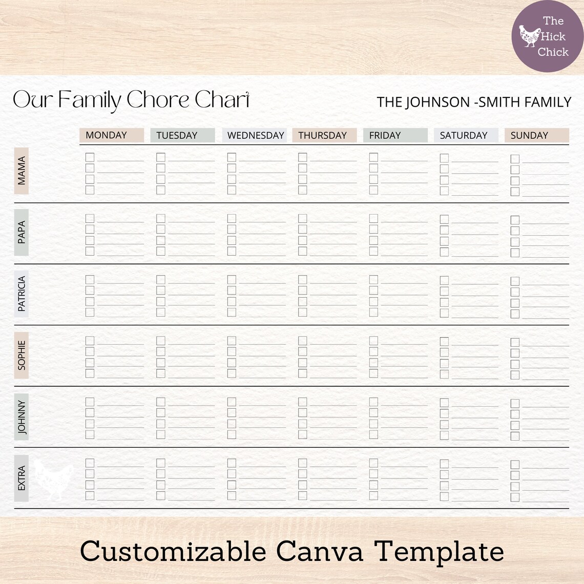 Family Chore Chart Kids Chore Chart Weekly Chore Chart Editable Chore ...