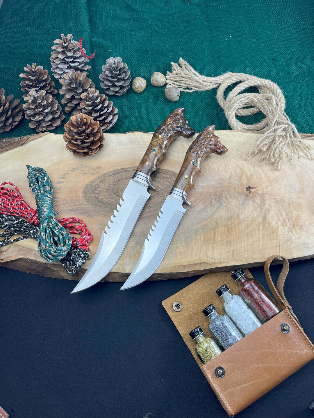 Handmade Hunting Knife, Wolf Head Hunting Knive, Bushcraft Knife ...