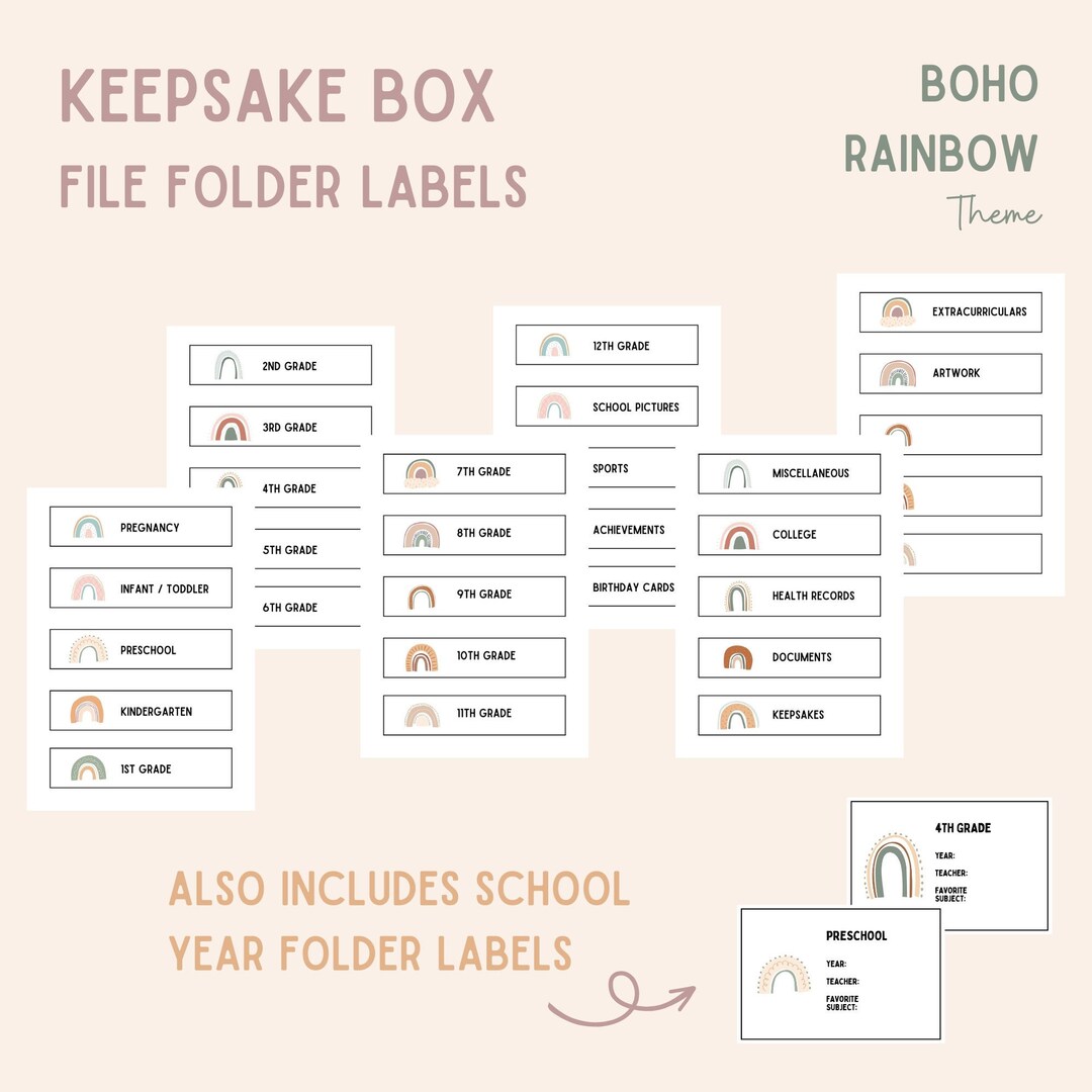 Keepsake Box File Folder Labels - BOHO Rainbow - Etsy