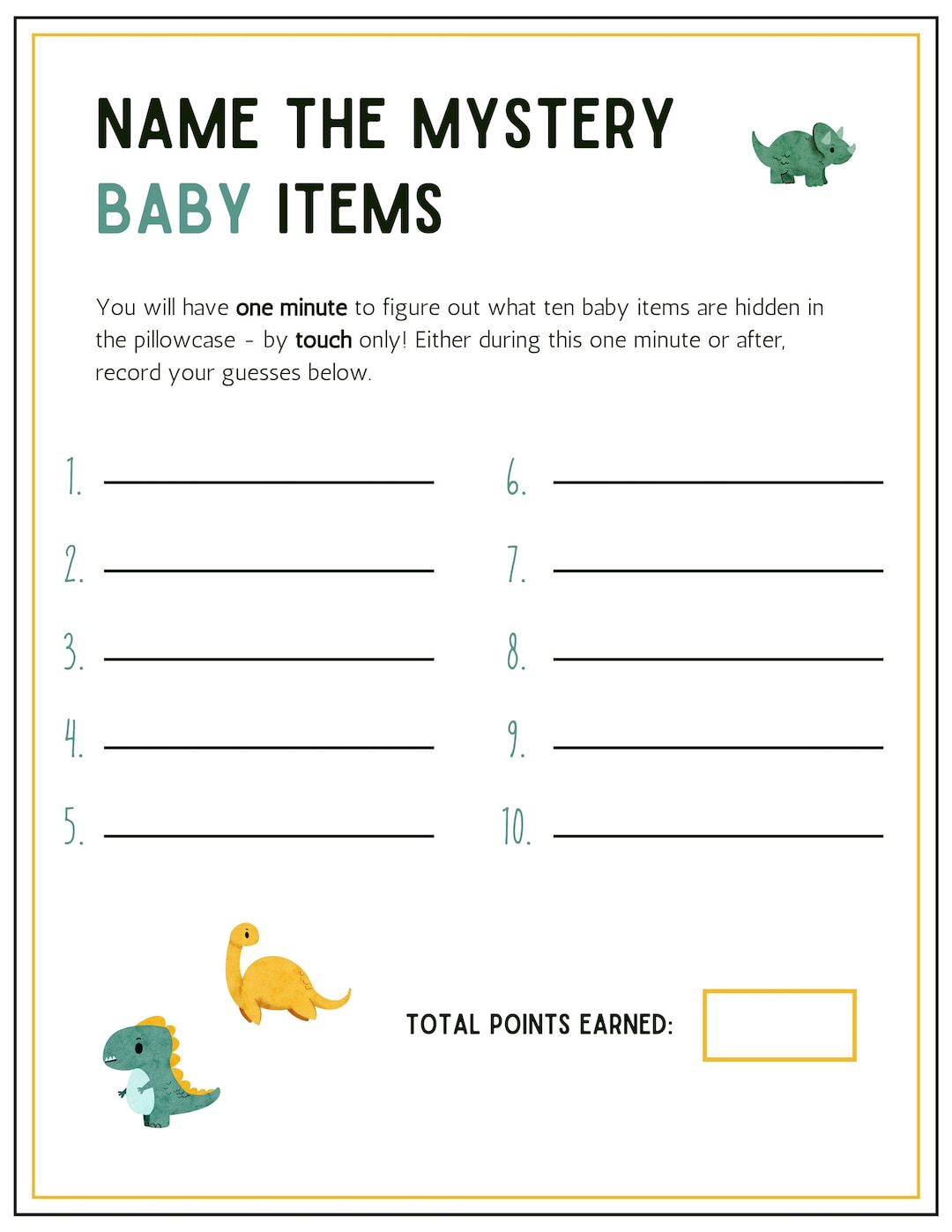 Mystery Baby Items - Baby Shower Game (colorful Dinosaur Theme) - Etsy