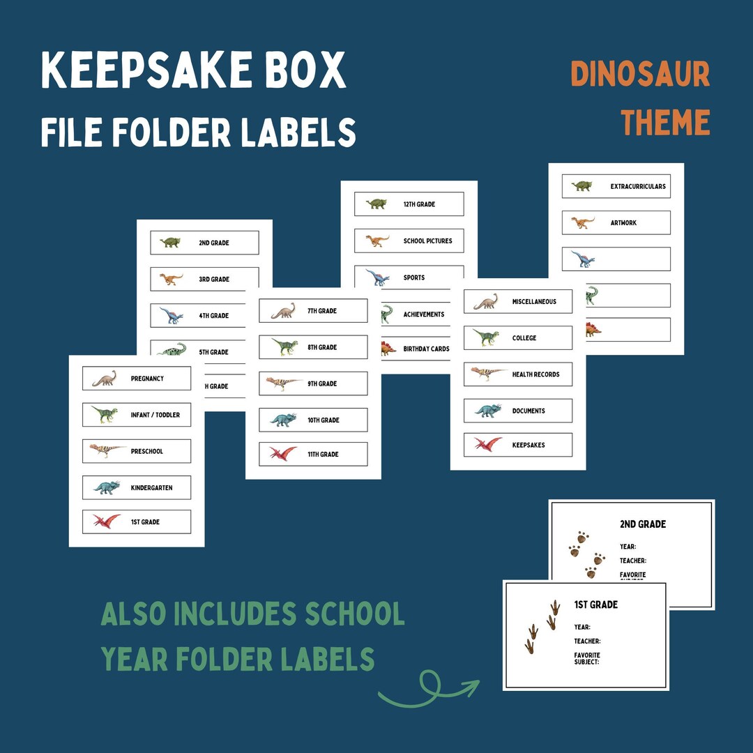Keepsake Box File Folder Labels - Dinosaurs - Etsy
