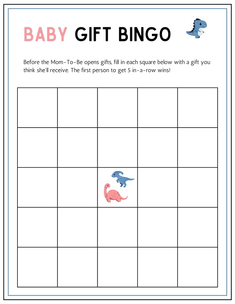 Baby Gift BINGO - Baby Shower Game (colorful Dinosaur Theme) - Etsy