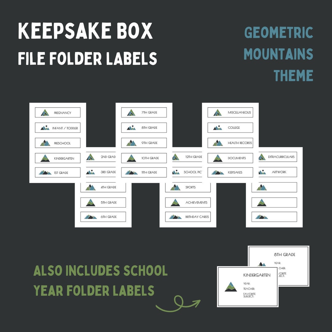 Keepsake Box File Folder Labels - Blue/green Geometric Mountains - Etsy