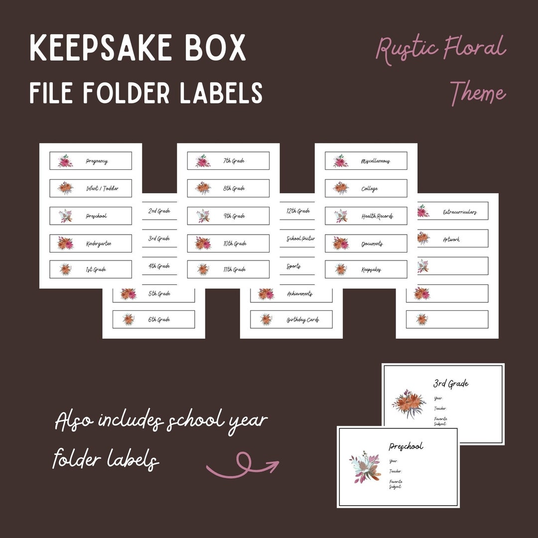 Keepsake Box File Folder Labels - Rustic Floral Theme - Etsy