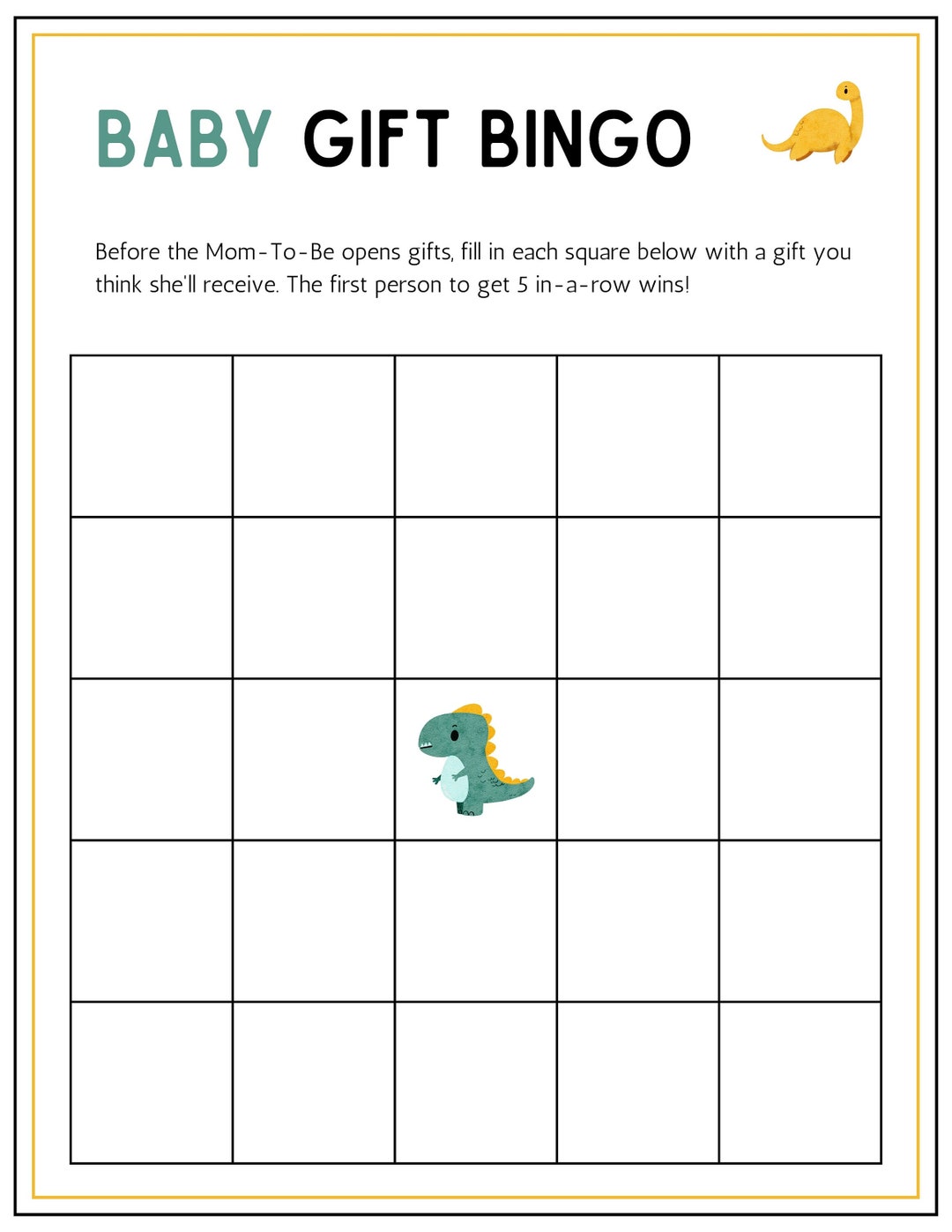 Baby Gift BINGO - Baby Shower Game (colorful Dinosaur Theme) - Etsy