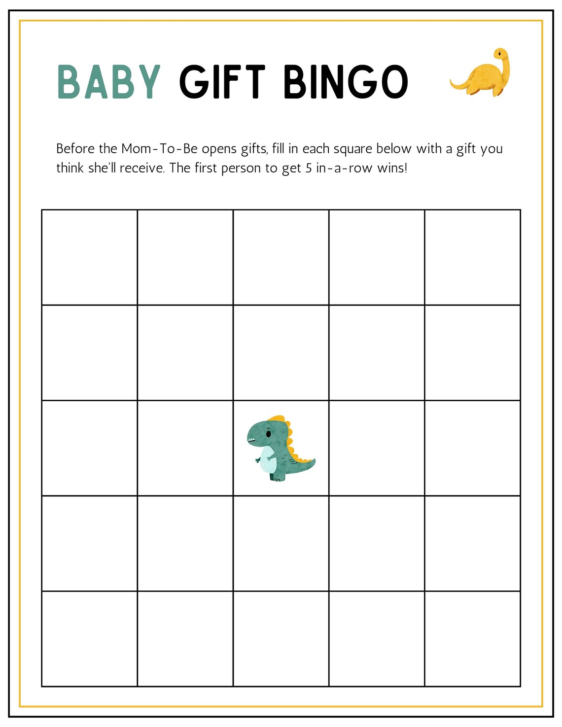 Baby Gift BINGO - Baby Shower Game (colorful Dinosaur Theme) - Etsy