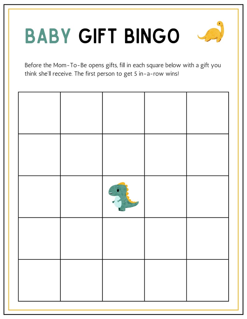 Baby Gift BINGO - Baby Shower Game (colorful Dinosaur Theme) - Etsy