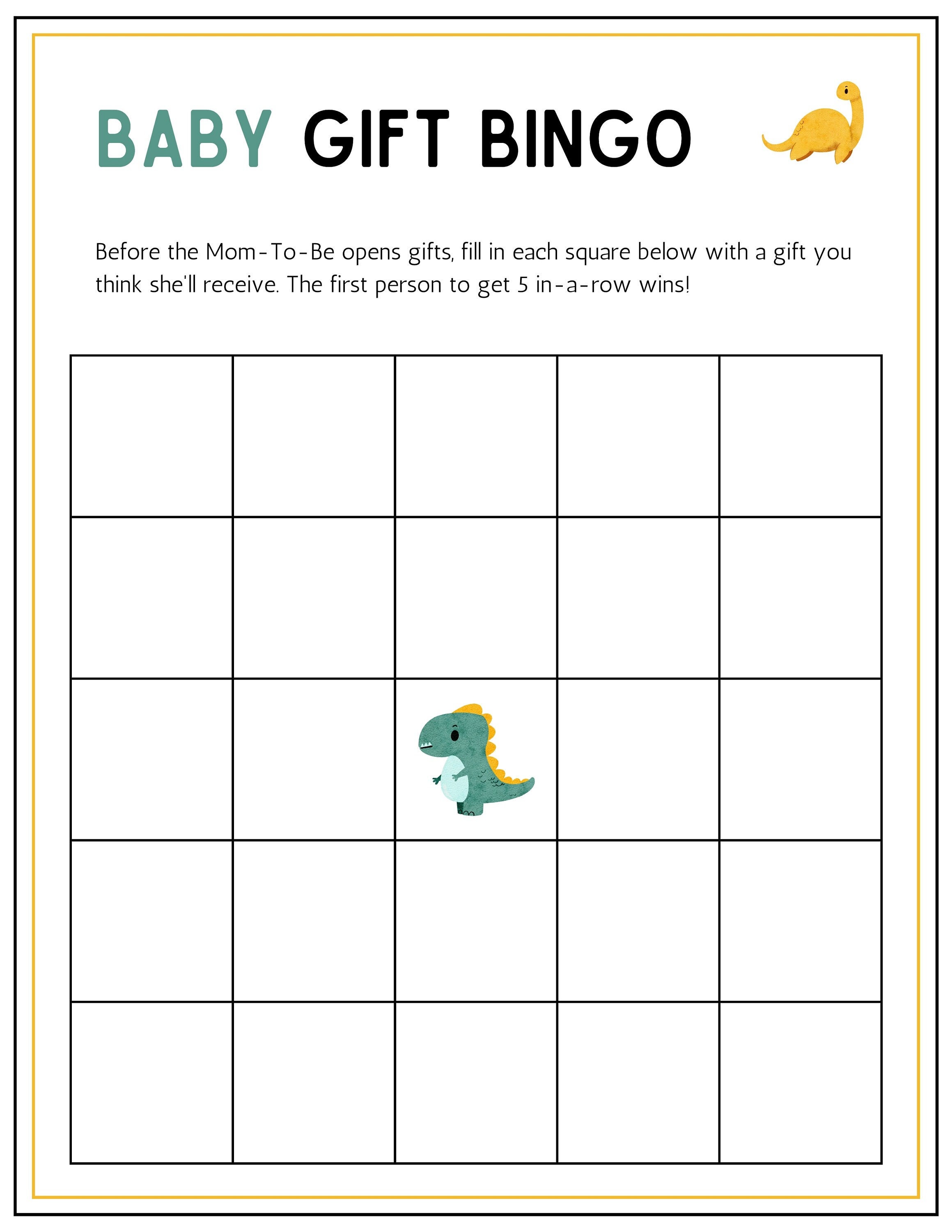 Baby Gift BINGO - Baby Shower Game (colorful Dinosaur Theme) - Etsy