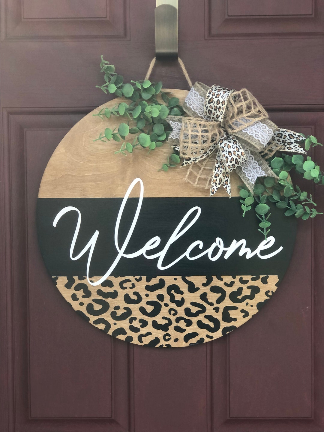Welcome Leopard Print Wood Sign | Front Door Sign | Leopard Print Door ...
