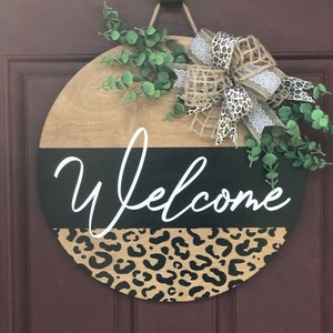 Welcome Leopard Print Wood Sign | Front Door Sign | Leopard Print Door ...