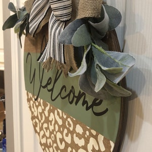 Welcome Leopard Print Wood Sign | Front Door Sign | Leopard Print Door ...