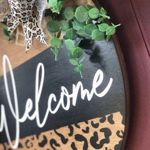 Welcome Leopard Print Wood Sign | Front Door Sign | Leopard Print Door ...