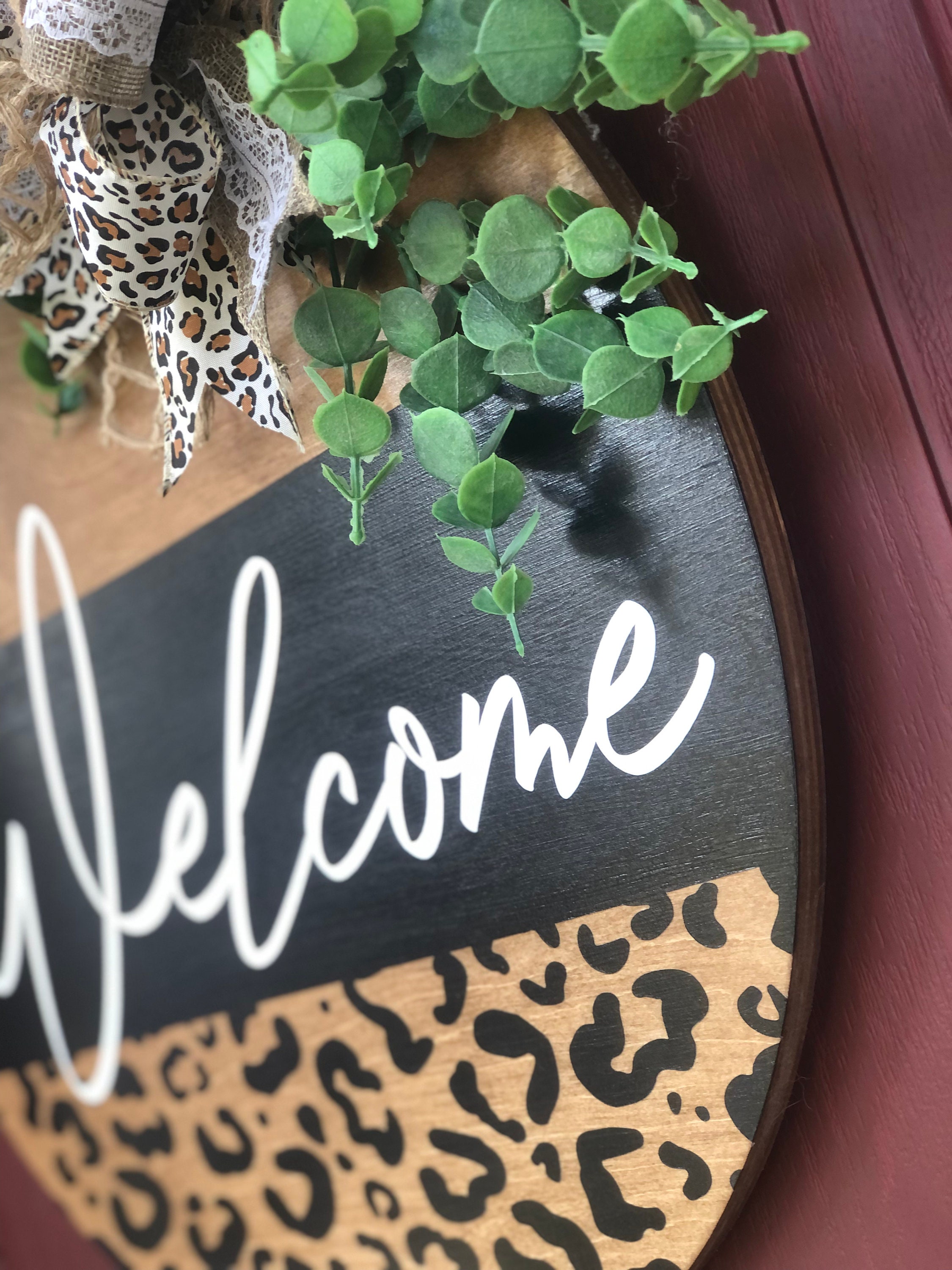 Leopard Print Welcome Wood Sign | Front Door Decor - Etsy
