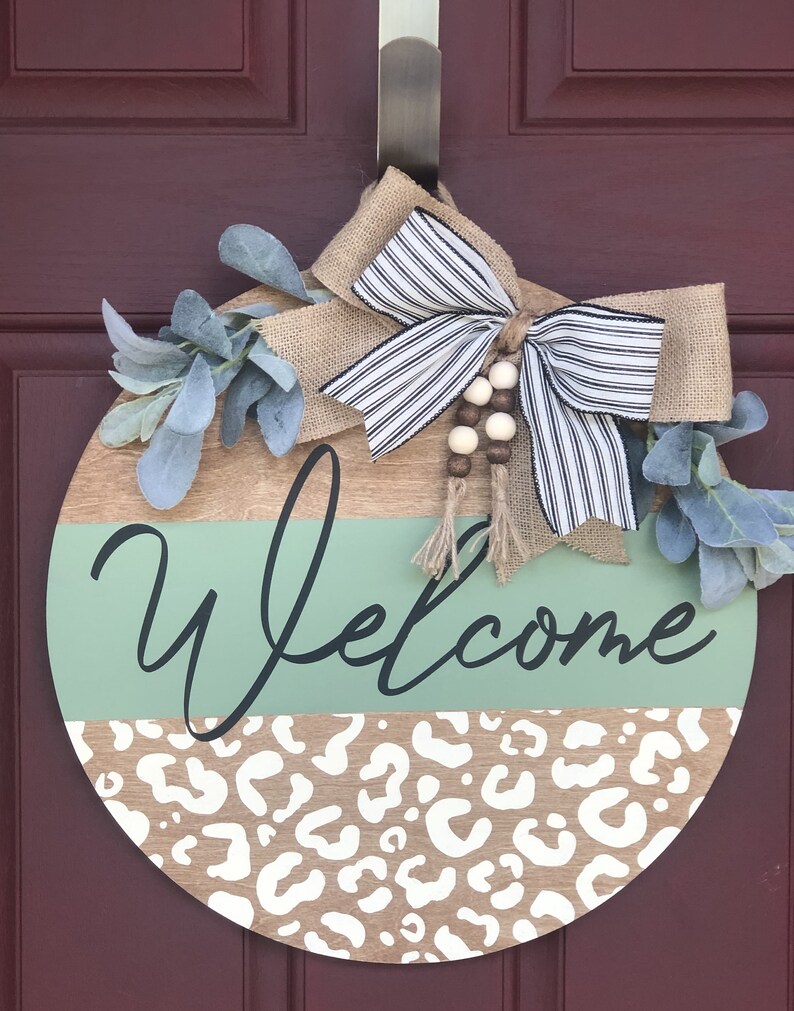 Leopard Print Welcome Wood Sign | Front Door Decor - Etsy