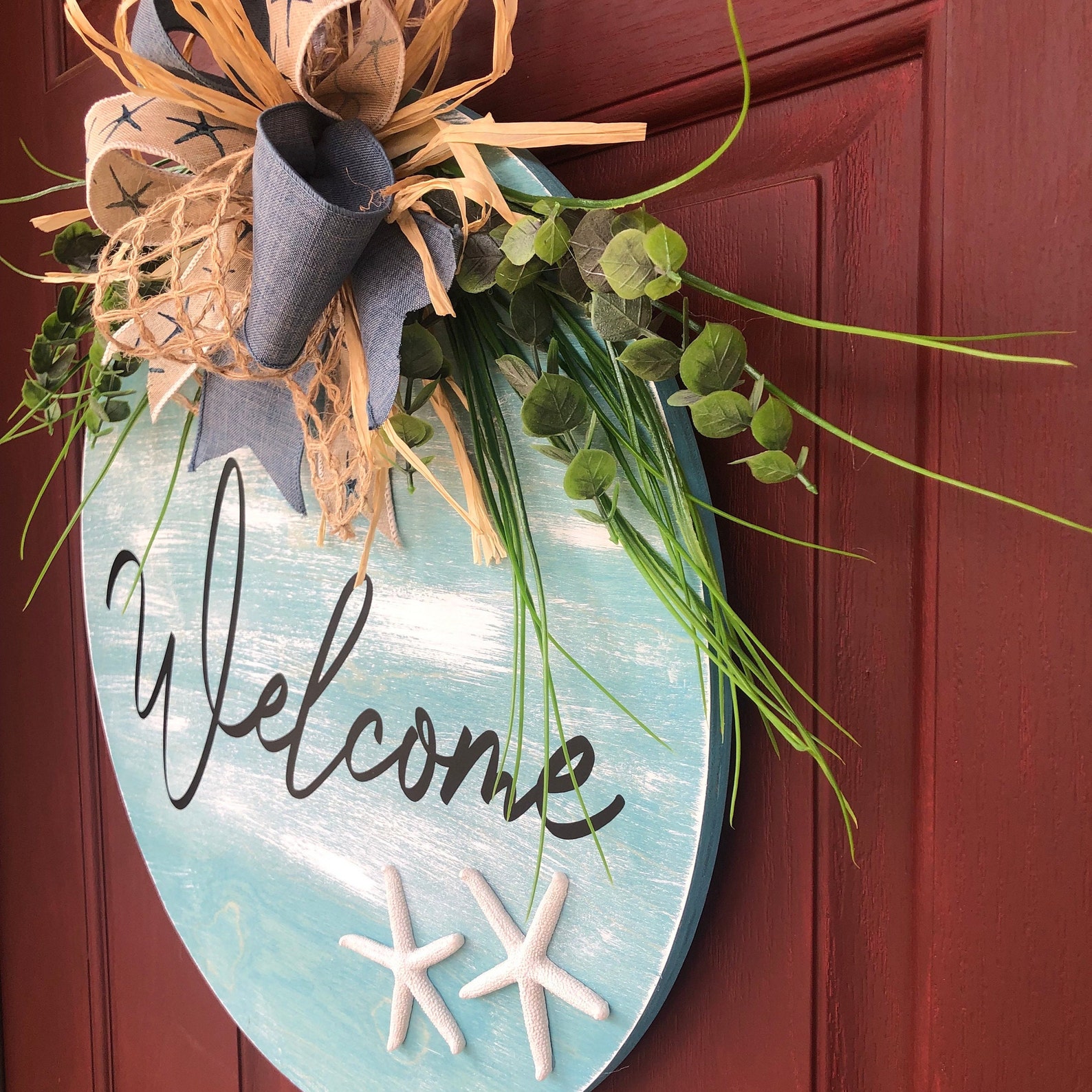 Welcome Coastal Beach Door Hanger Personalized Beach Front Door Decor ...