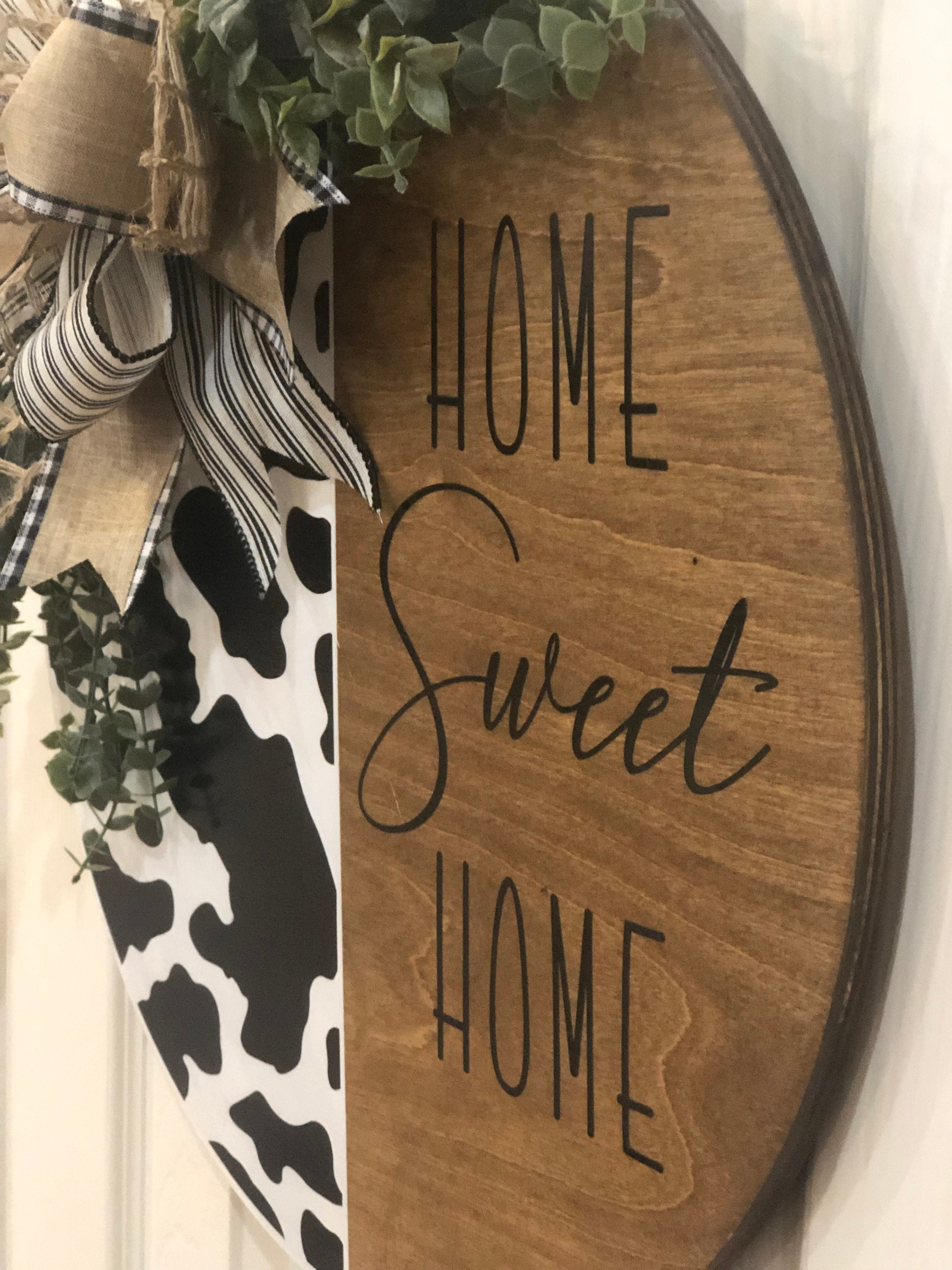 18 Cow Print Home Sweet Home Sign Front Door Hanger - Etsy