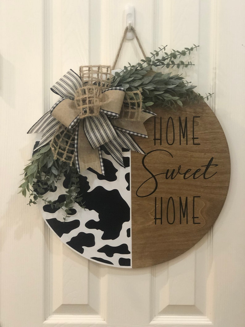 18 Cow Print Home Sweet Home Sign Front Door Hanger - Etsy
