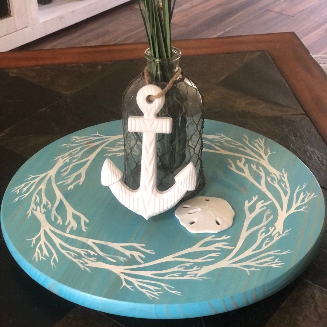 Coastal Beach Lazy Susan | Beach Decor Centerpiece Turntable | - Etsy
