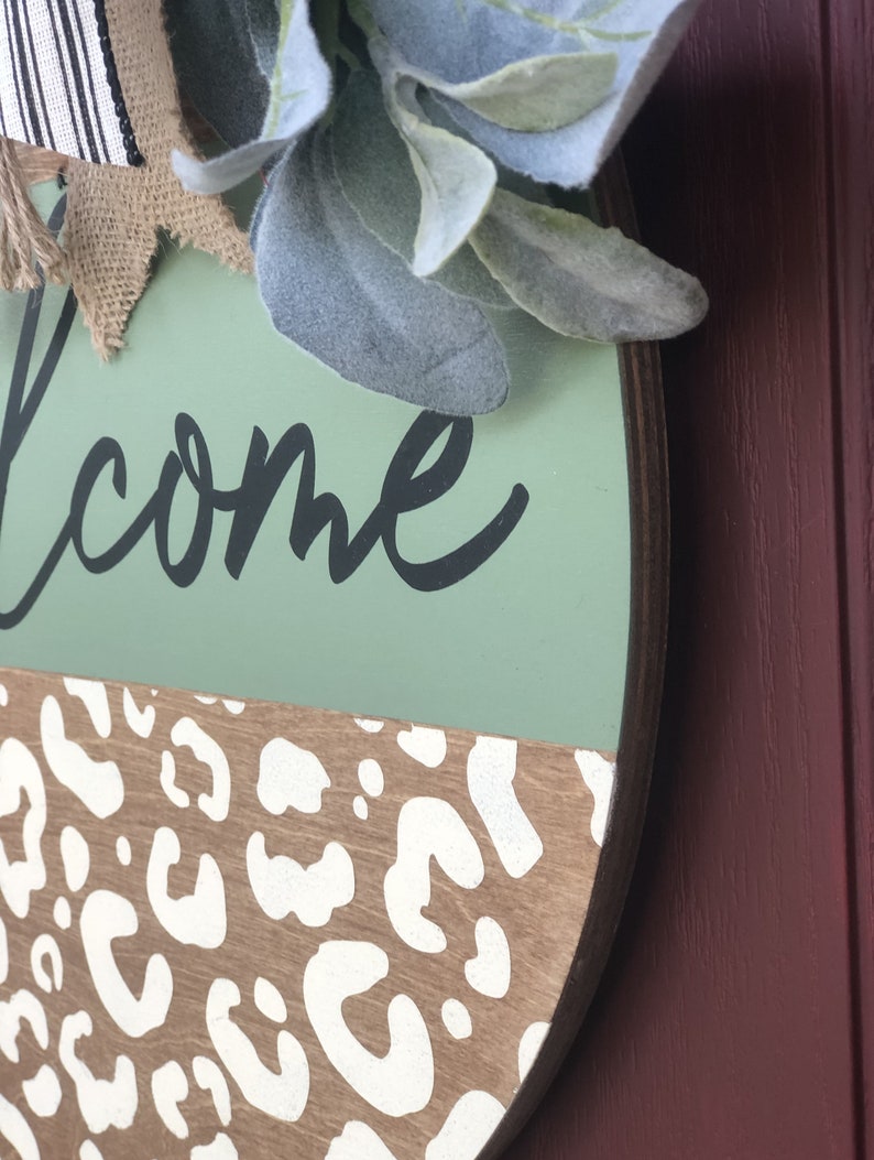 Leopard Print Welcome Wood Sign | Front Door Decor - Etsy