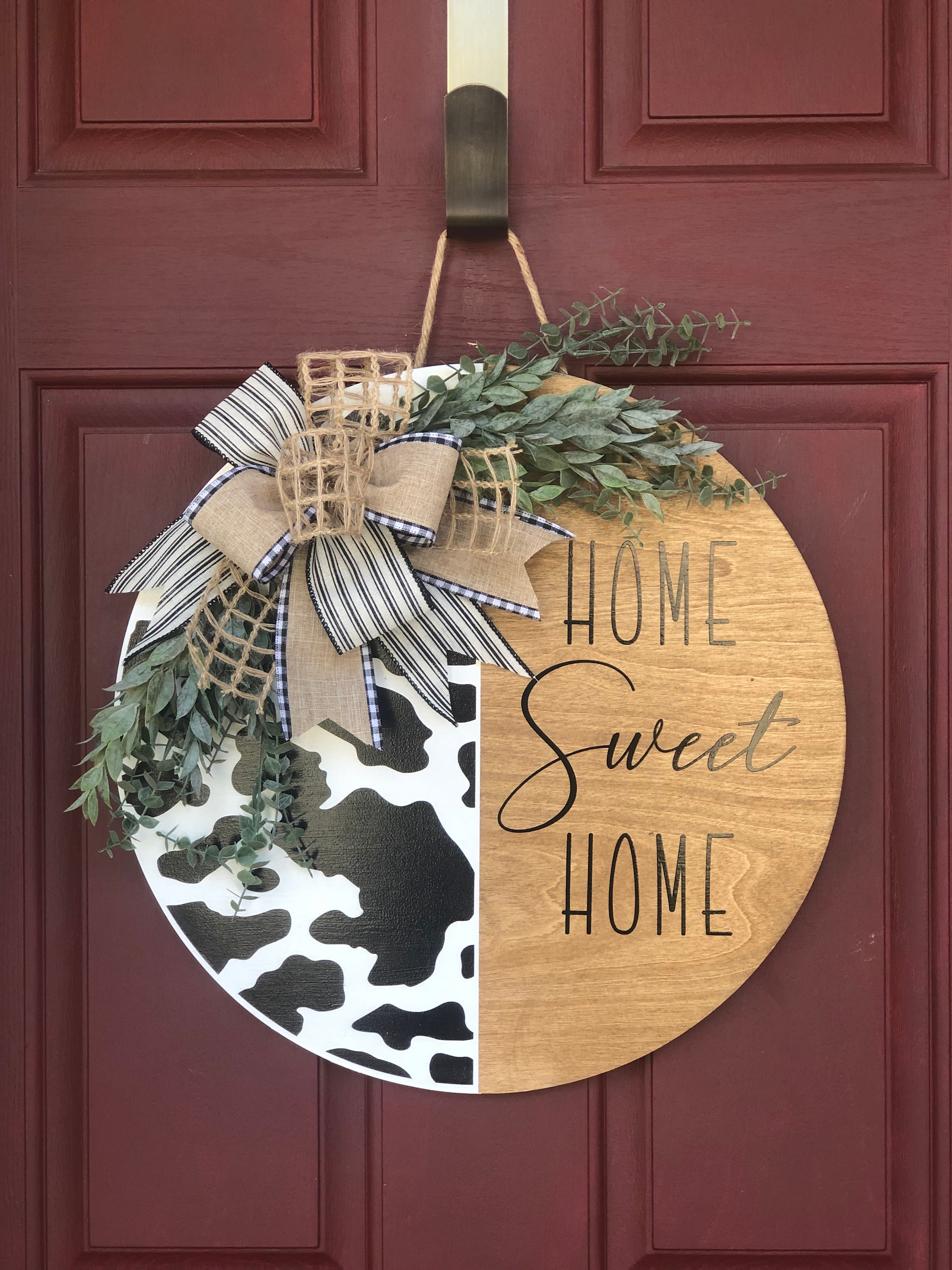 18 Cow Print Home Sweet Home Sign Front Door Hanger - Etsy