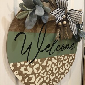 Welcome Leopard Print Wood Sign | Front Door Sign | Leopard Print Door ...