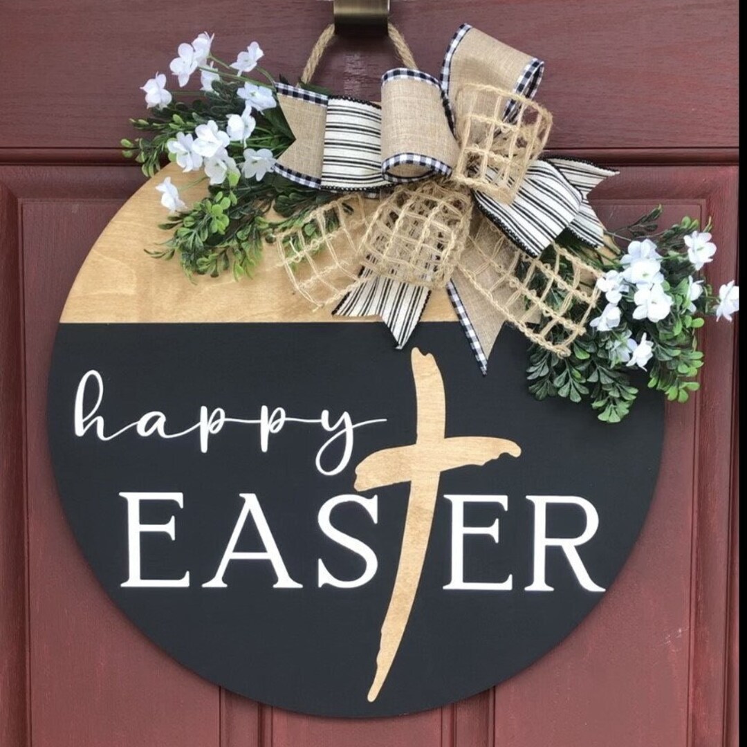 Easter Christian Door Hanger | Happy Easter Welcome Sign | Easter Decor ...