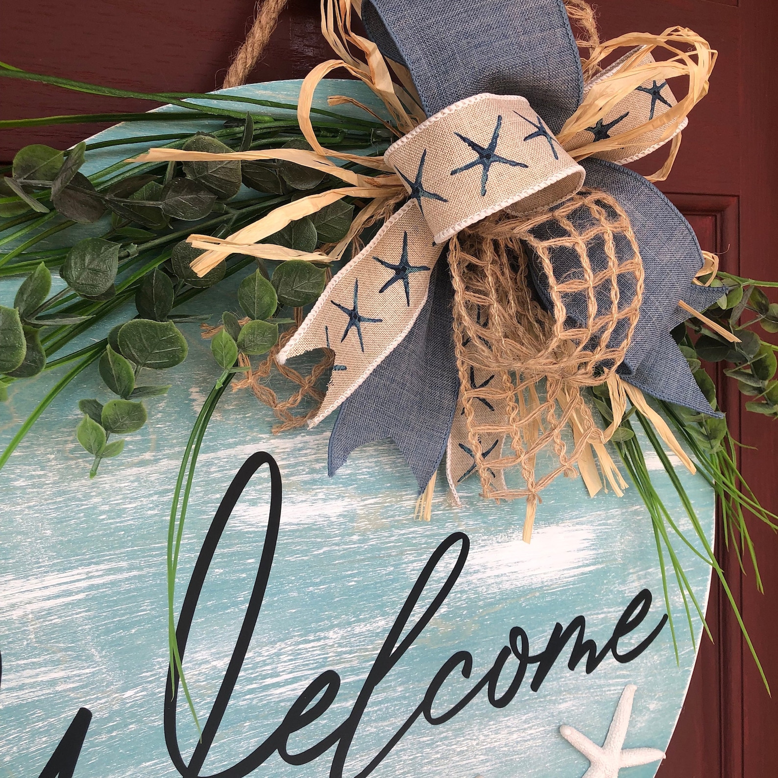 Welcome Coastal Beach Door Hanger Personalized Beach Front Door Decor ...