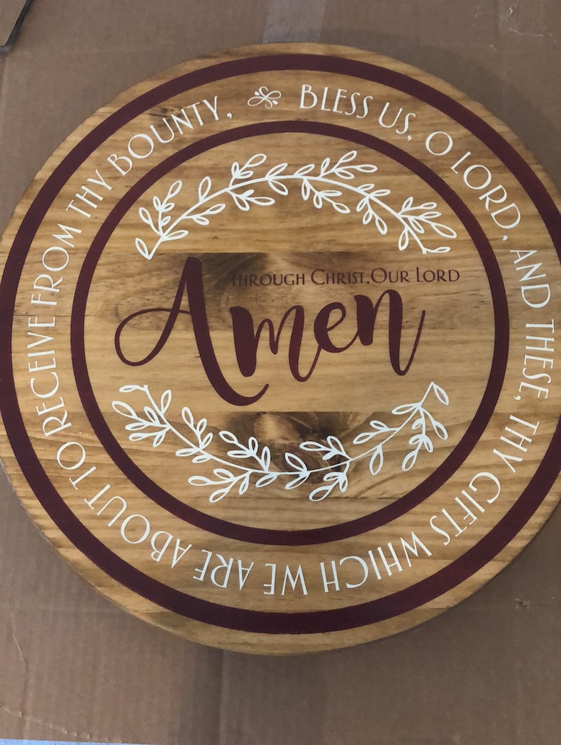 Farmhouse Prayer Lazy Susan, Rustic Table Blessing Wood Centerpiece ...
