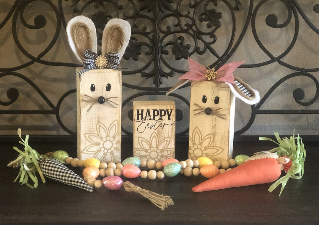 Easter Bunny Blocks | Mantel Easter Decor | Farmhouse Wooden Bunny ...