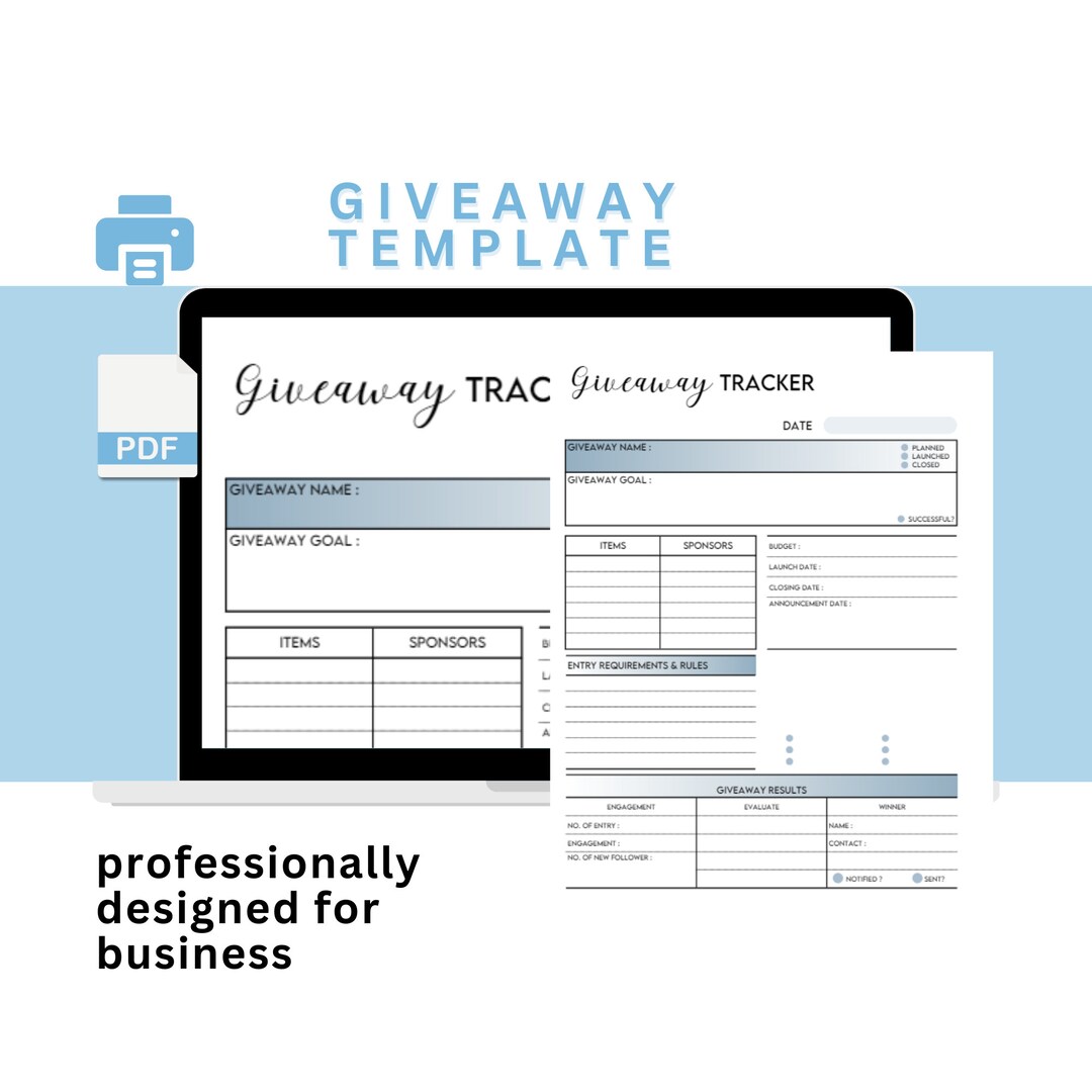 Giveaway Tracker, Giveaway Template, Contest Tracker Template, Business ...