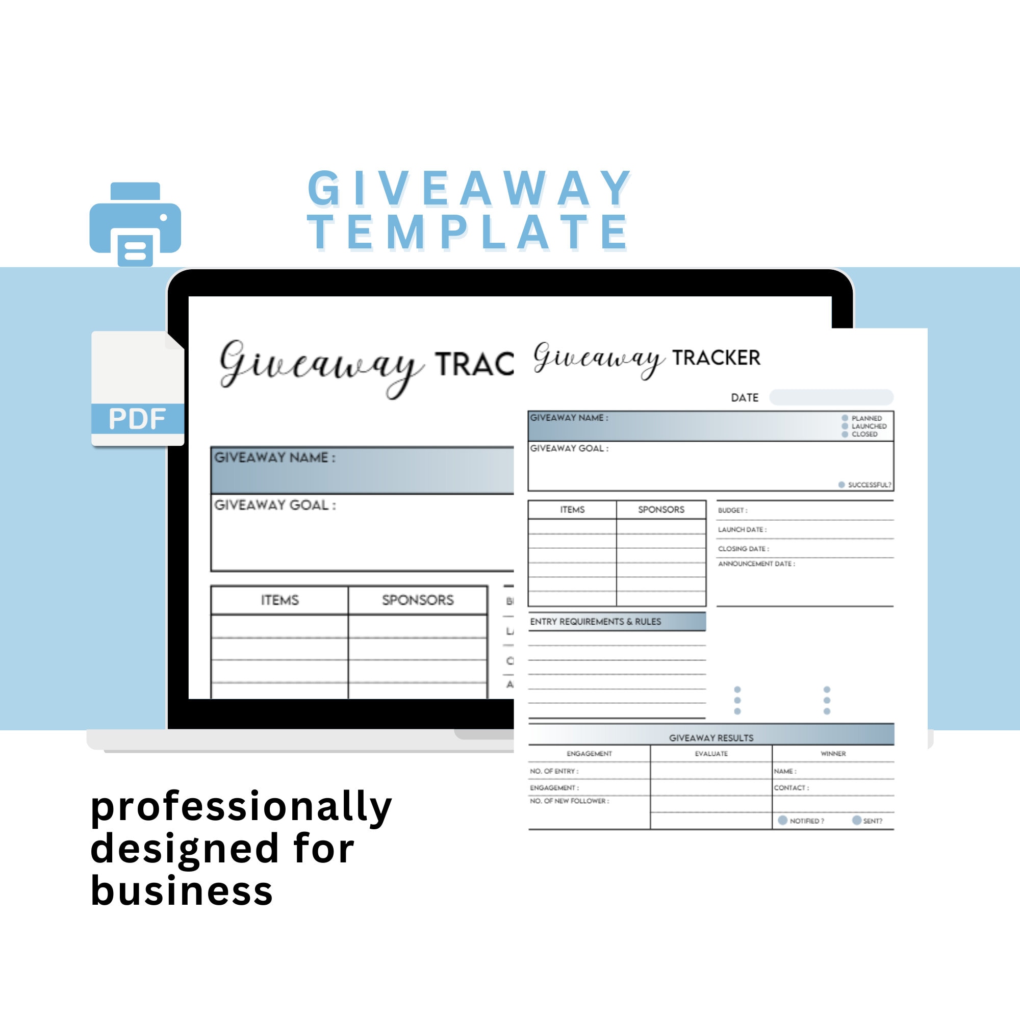 Giveaway Tracker, Giveaway Template, Contest Tracker Template, Business ...