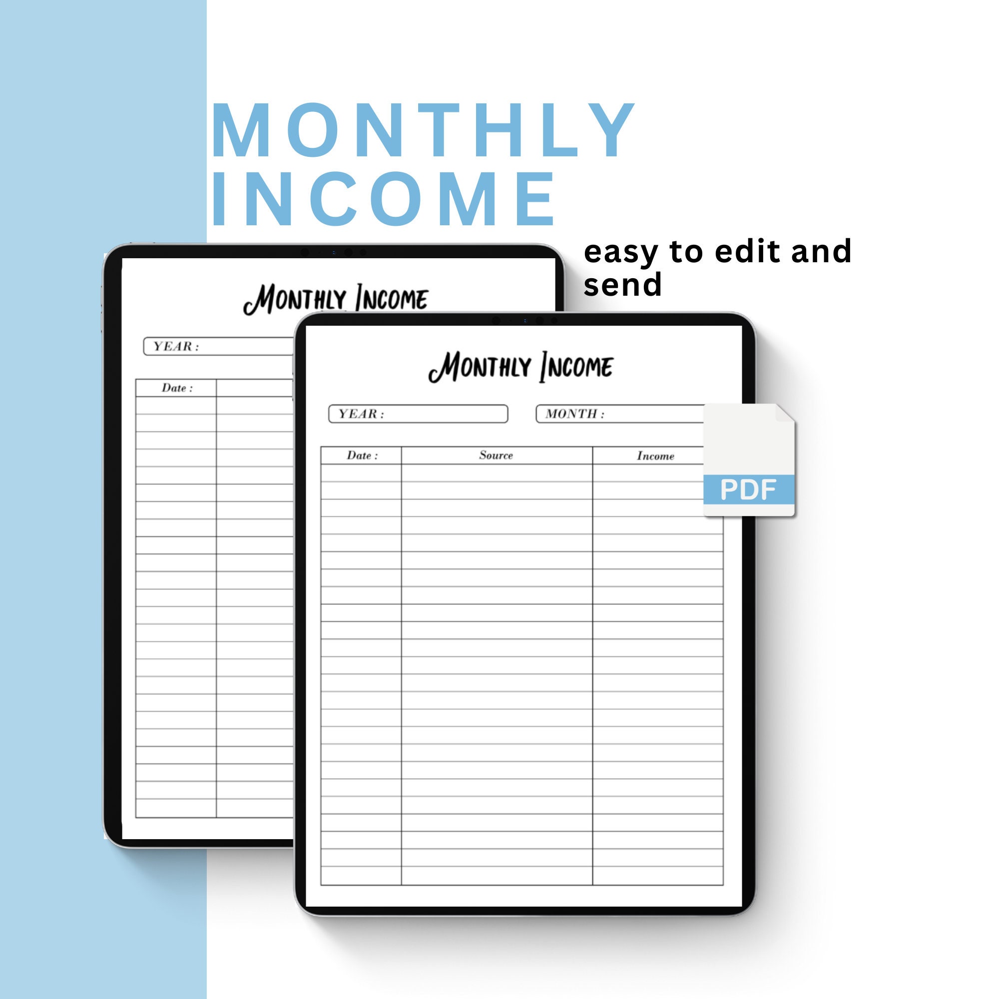 Monthly Income Tracker Printable, Editable Income Log, Digital Income ...