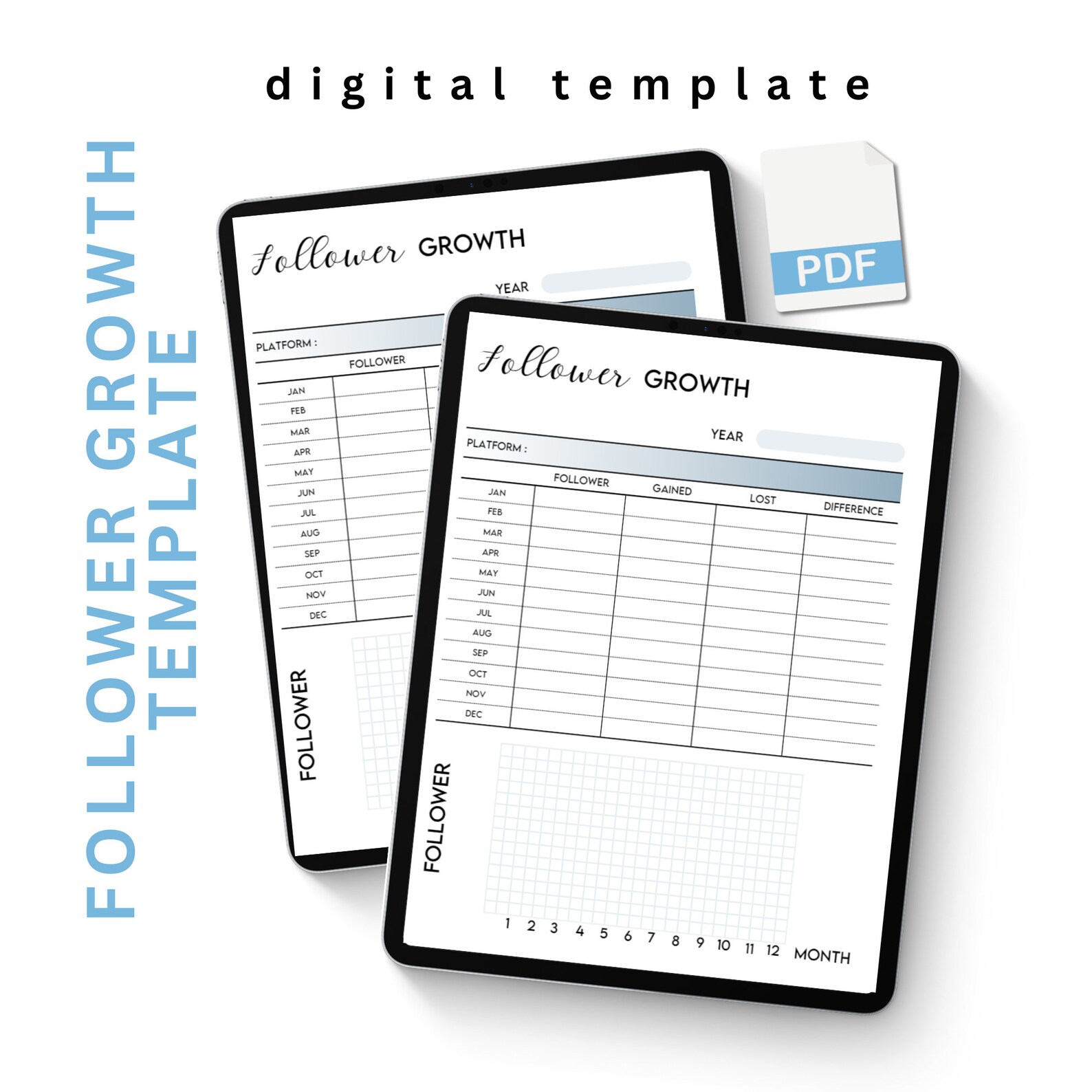 Follower Tracker Template, Follower Growth Planner, Social Media ...
