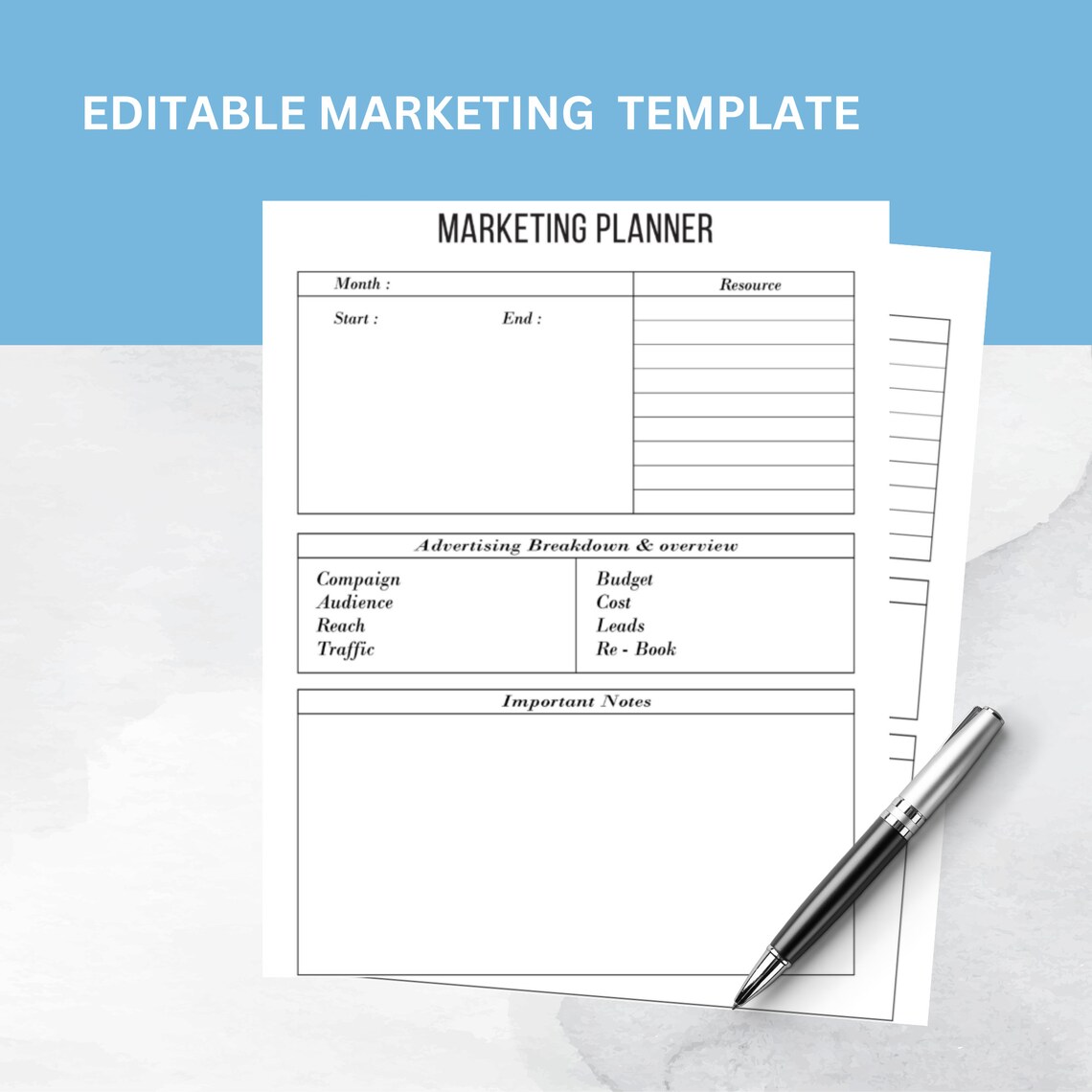 Printable Marketing Plan Template, Marketing Strategy, Marketing ...